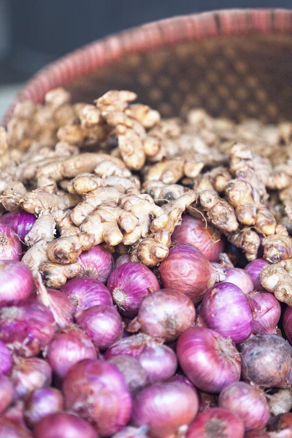 Stack of Gingers and Onions in a Basket Stock Image - Image of people ...