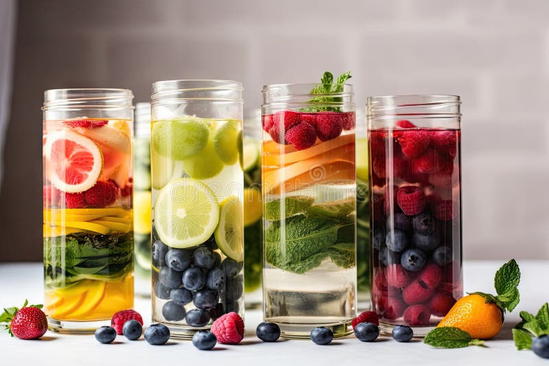 Stack of Glasses with Different Fruit-infused Waters, for a Colorful ...