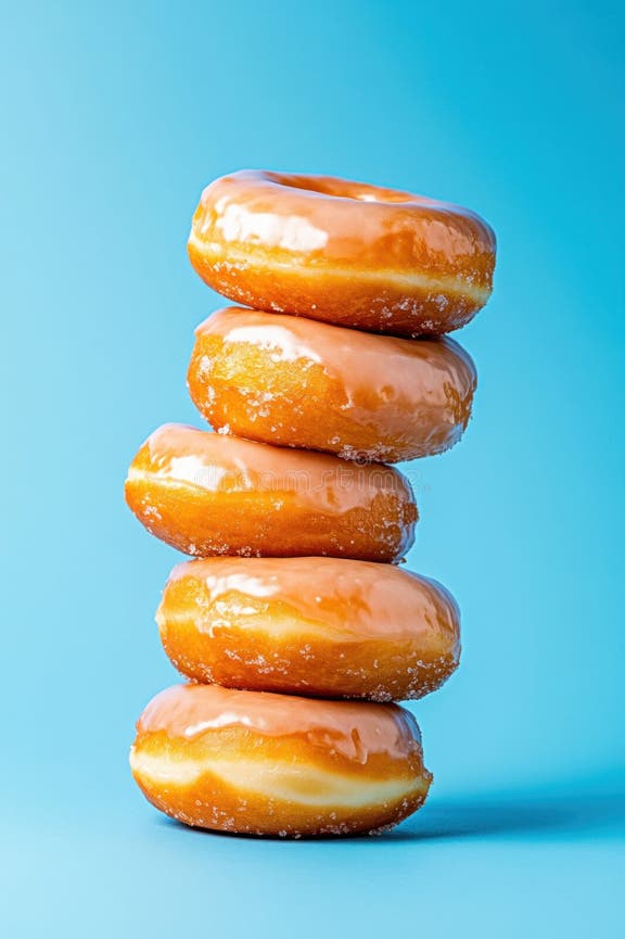 Stack of Glazed Donuts on Blue Background Stock Illustration ...