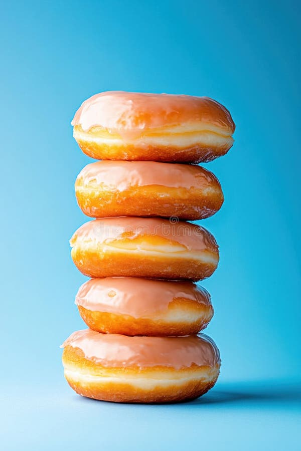 Stack of Glazed Donuts on Blue Background Stock Illustration ...