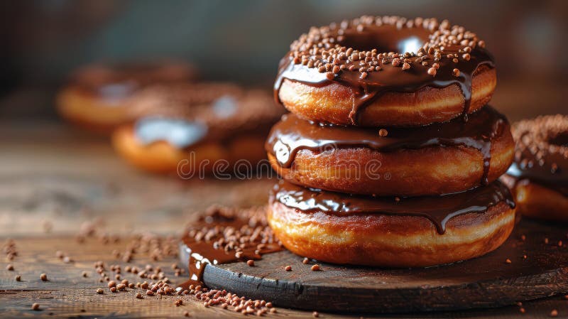 Stack of Glazed Donuts on Wooden Table Stock Image - Image of ...