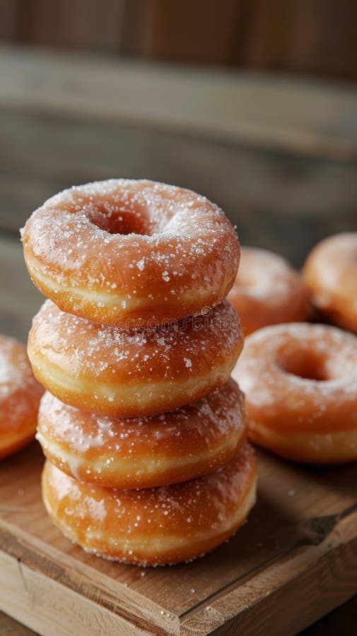 Stack of Glazed Doughnuts on Wooden Board, Close-up Shot Stock Photo ...