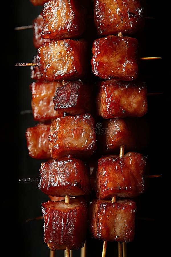 Stack of Glazed Meat Skewers Forming a Delicious and Visually Appealing ...