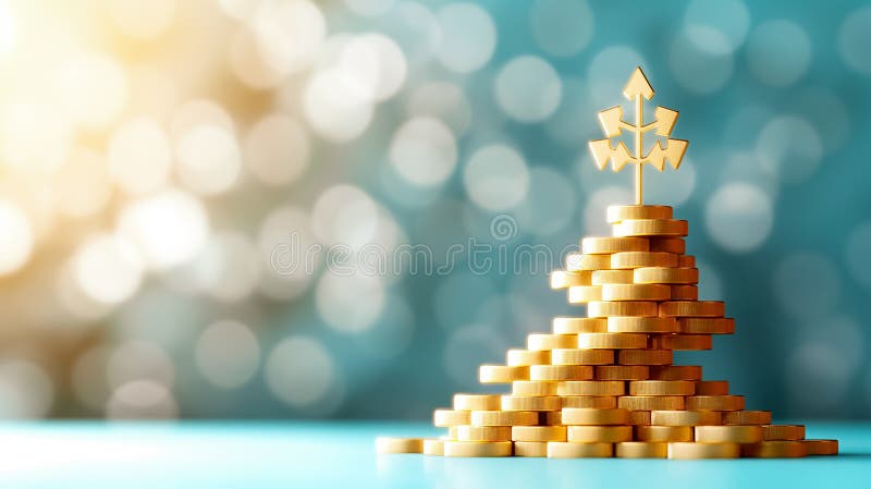 A Stack of Gleaming Golden Coins Forms a Pyramid Shape, Topped with ...