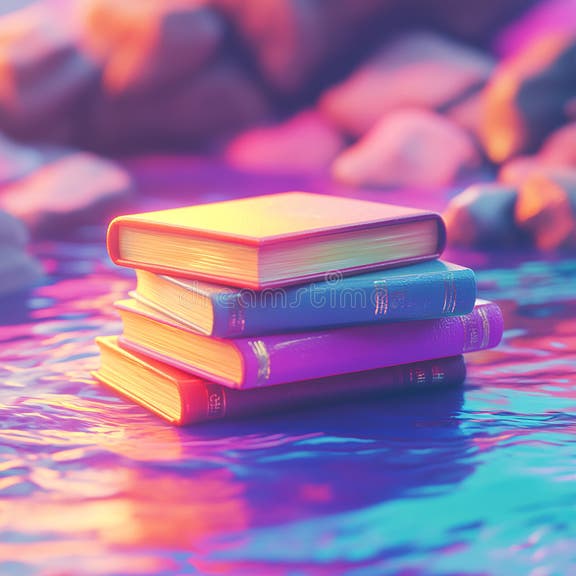 A Stack of Glowing Books Arranged Like a Bridge Stock Illustration ...