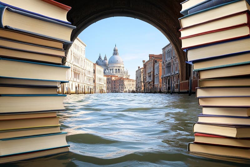 A Stack of Glowing Books Forming the Shape of a Tree Stock Illustration ...