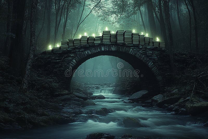 A Stack of Glowing Books Forming the Shape of a Tree Stock Illustration ...