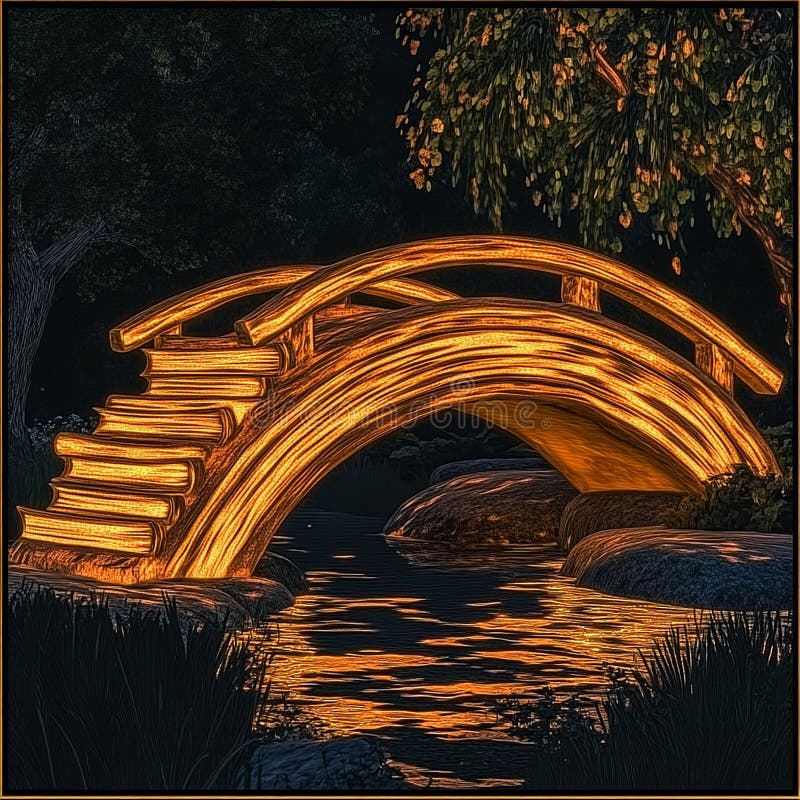 A Stack of Glowing Books Forming the Shape of a Tree Stock Illustration ...