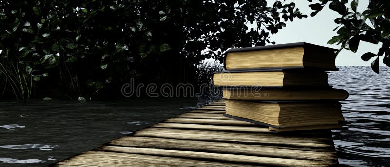 A Stack of Glowing Books Forming the Shape of a Tree Stock Illustration ...