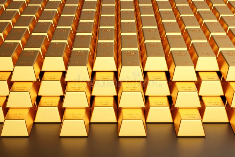 Stack of Gold Bar, Gold Ingots in a Row, Banking Financial, 3D ...