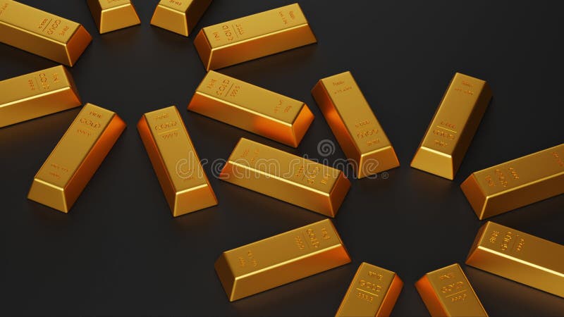 Stack of Gold Bar, Gold Ingots in a Row, Banking Financial, 3D ...