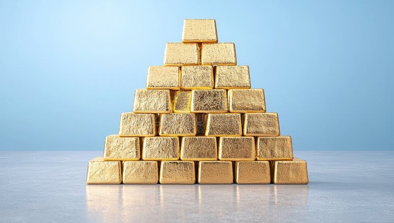 Stack of Gold Bars on a Blue Background Stock Illustration ...