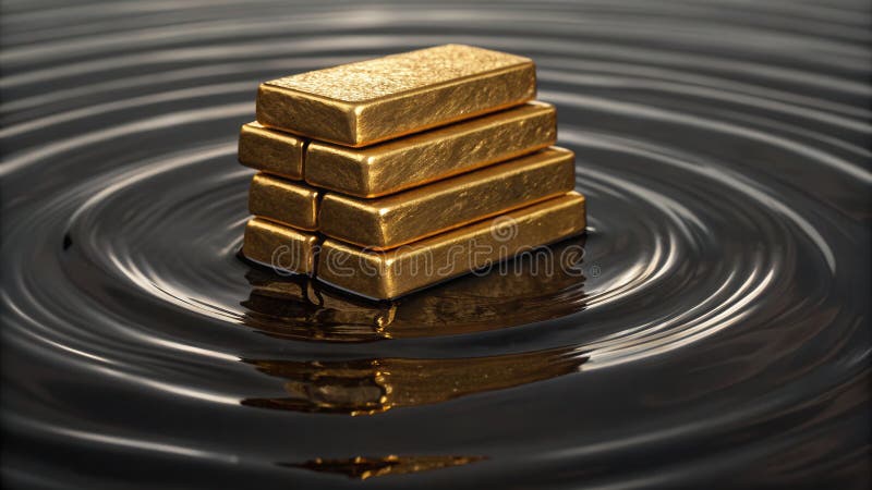 Stack of Gold Bars Floating Dark Liquid Surface with Ripples Shiny ...