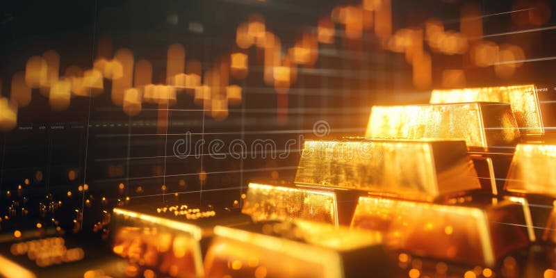 A Stack of Gold Bars with a Graph in the Background Stock Photo - Image ...