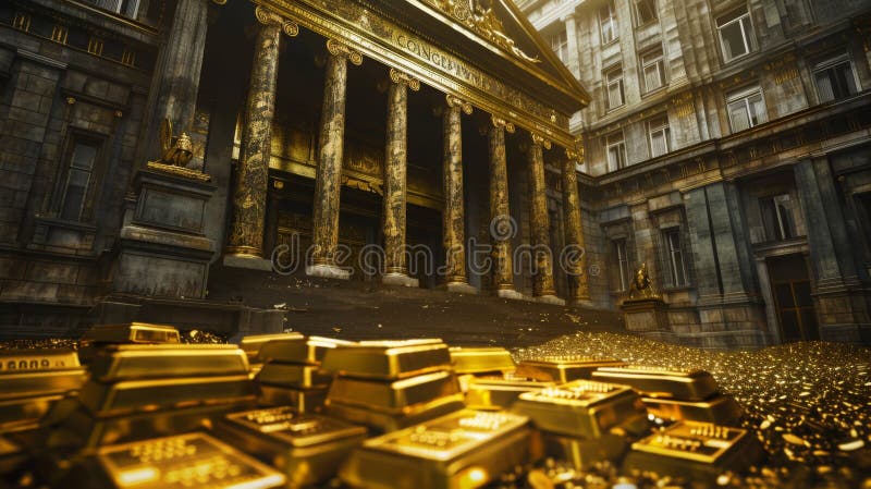 A Stack of Gold Bars Outside a Building Stock Image - Image of ...