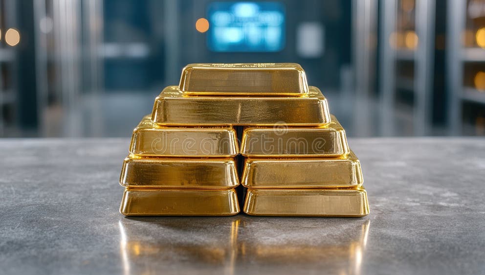 Stack of Shiny Gold Bullion Bars in a Bank Vault Represent Wealth Stock ...