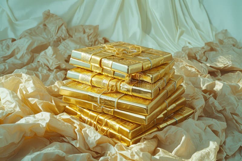 A Stack of Gold Bars Sits Atop a Mound of Crumpled Paper, an Aesthetic ...