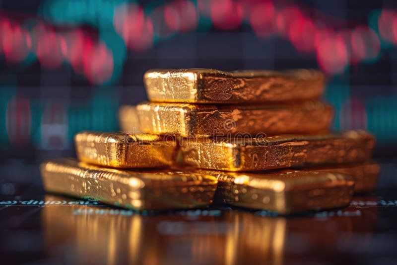 A Stack of Gold Bars on a Table with a Graph Behind Them Stock Image ...