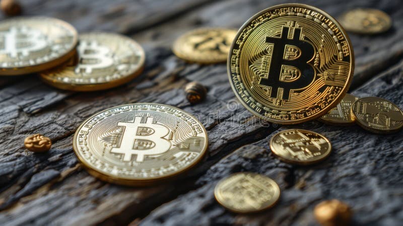 A Stack of Gold Bitcoin Coins . Electronic Money in Physical Form Stock ...