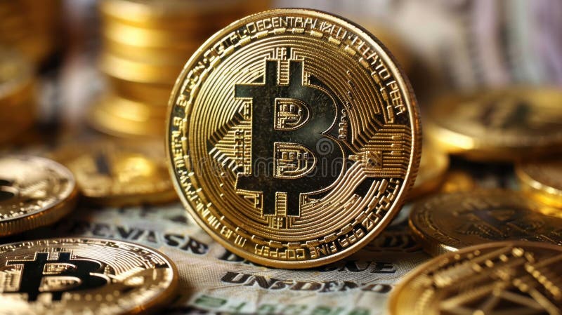 A Stack of Gold Bitcoin Coins . Electronic Money in Physical Form Stock ...