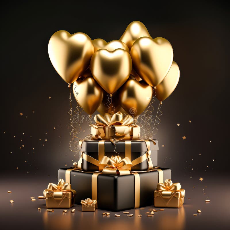 Stack of Gold Boxes with a Bunch of Gold Balloons on Top Stock Image ...