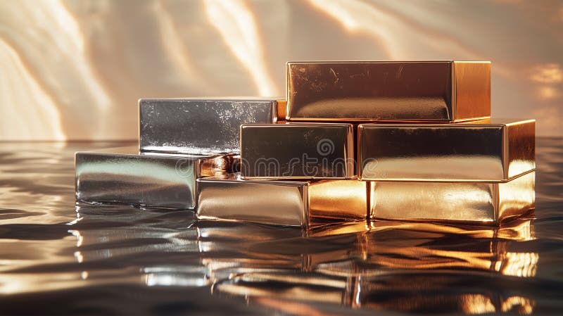 A Stack of Gold Boxes are on Top of the Water Stock Illustration ...