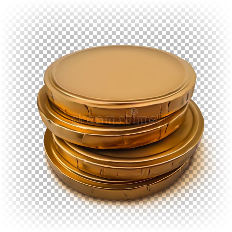 Stack of Gold Chocolate Coins in Foil. Vector 3D Realistic Illustration ...