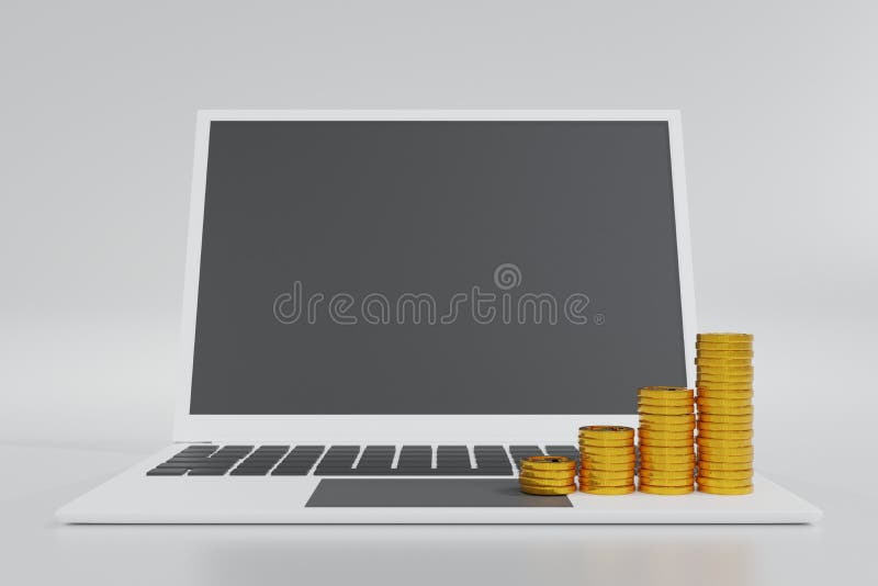 Stack of Gold Coin with Computer Laptop for Online Shopping or E ...