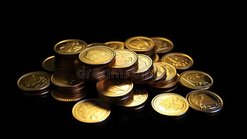 Stack Gold Coins on Black Background. Generative AI Stock Illustration ...