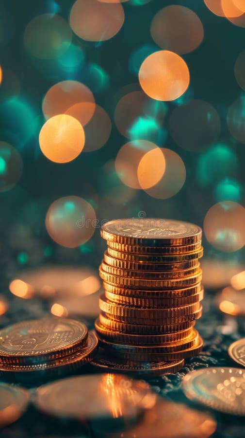 Stack of Gold Coins with Bokeh Lights, Close-up. Wealth and Finance ...