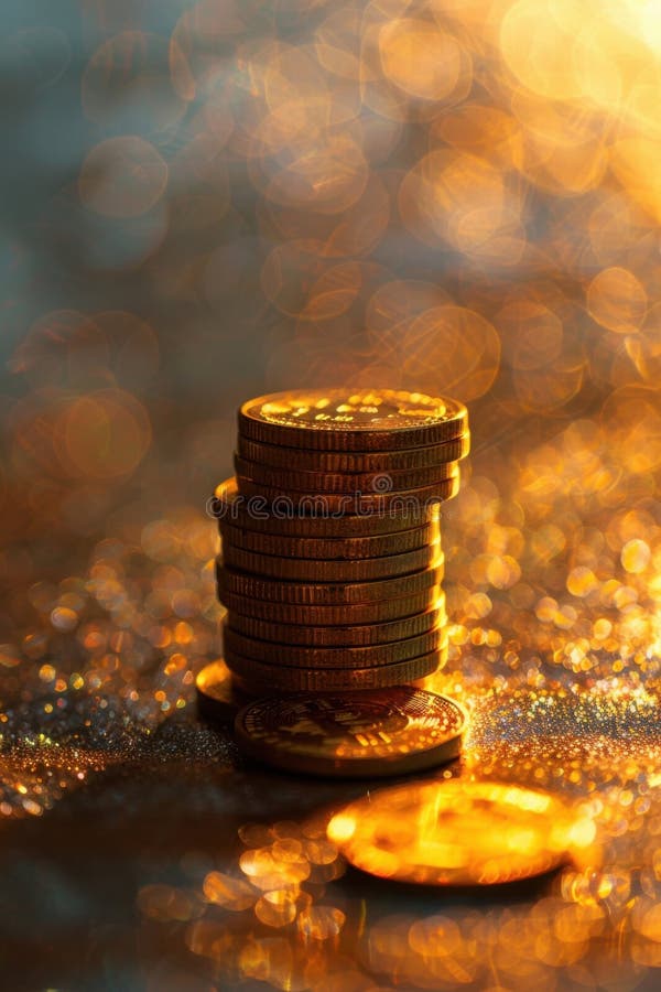 Stack of Gold Coins with Bokeh Vertical Background, Copy Space ...