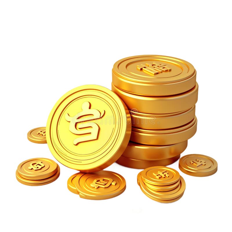 Stack of Gold Coins with Chinese Character for Fortune. Isolated on ...