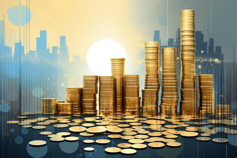 A Stack of Gold Stack of Gold Coins on a Directional Graph Stock ...