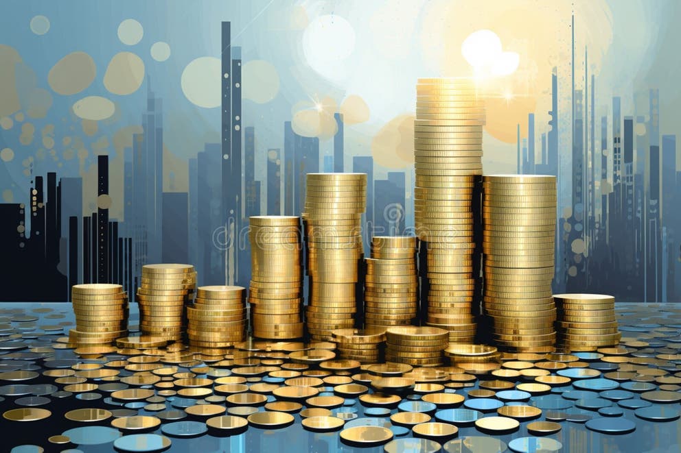 A Stack of Gold Stack of Gold Coins on a Directional Graph Stock ...