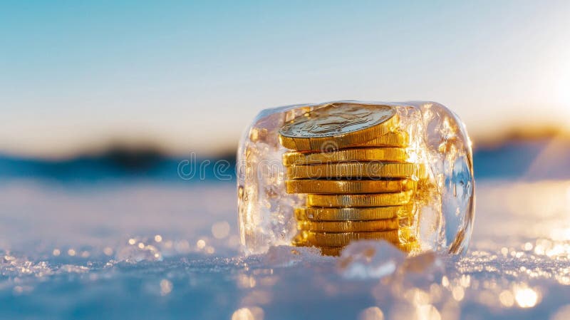 A Stack of Gold Coins Frozen Inside an Ice Cube Stock Photo - Image of ...