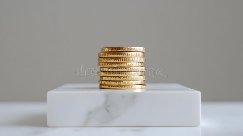 Stack of Gold Coins on Marble Surface with Minimalist Gray Background ...
