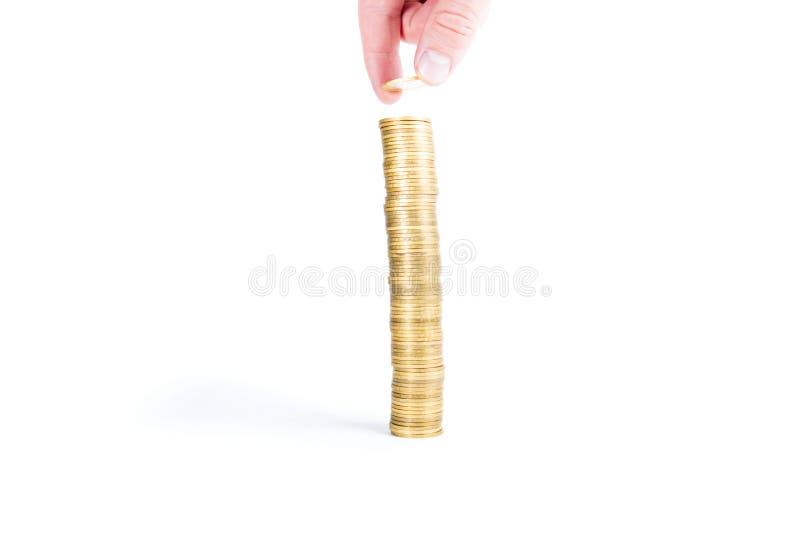 Stack of gold tinted coins stock photo. Image of gold - 189437538