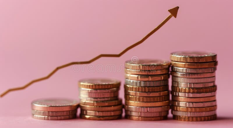 Stack of Gold Coins with Rising Arrow Stock Photo - Image of metal ...