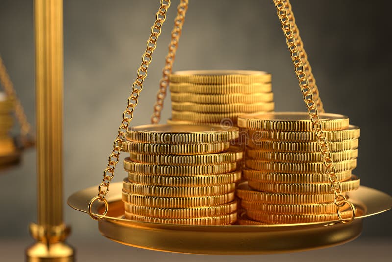 A Stack of Gold Coins on the Scales. Cost Estimate Stock Illustration ...
