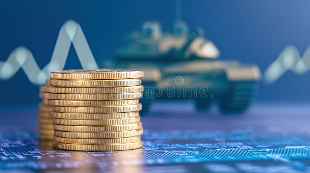 Gold Coins Stack Representing Military Budget Increasing with Graph ...