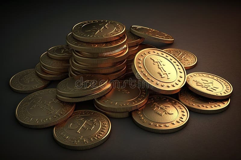 A Stack of Gold Coins on a Table, Generative AI. Stock Illustration ...