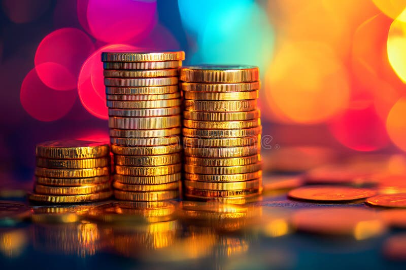 A Stack of Gold Coins on a Table Stock Illustration - Illustration of ...