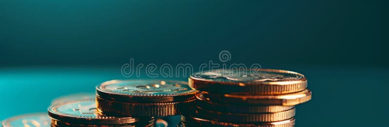 Stack of Gold Coins on Teal Surface Stock Image - Image of payment ...