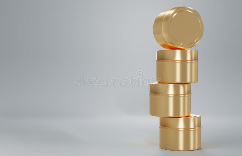 Stack of Gold Container Candle Tin Box Mock-up on Beige Background 3D ...