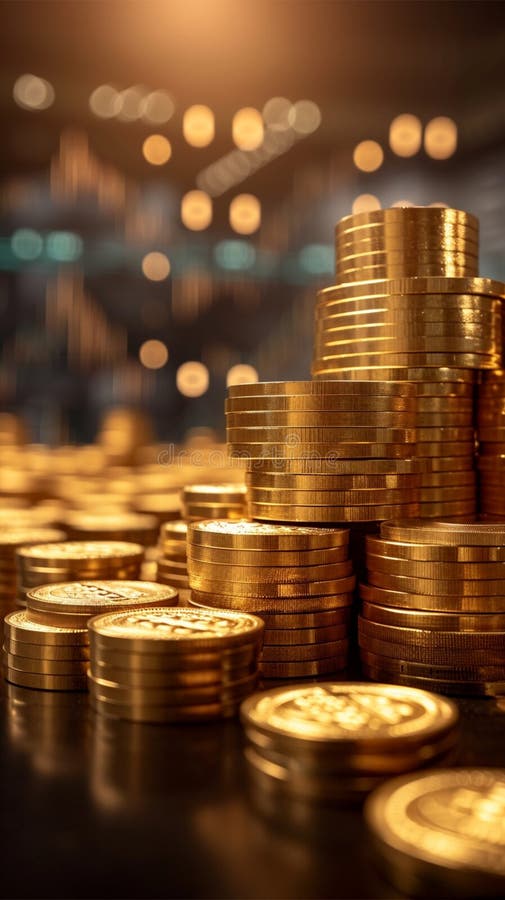 Stack of Gold on a Dynamic Stock Market Financial Success Stock ...