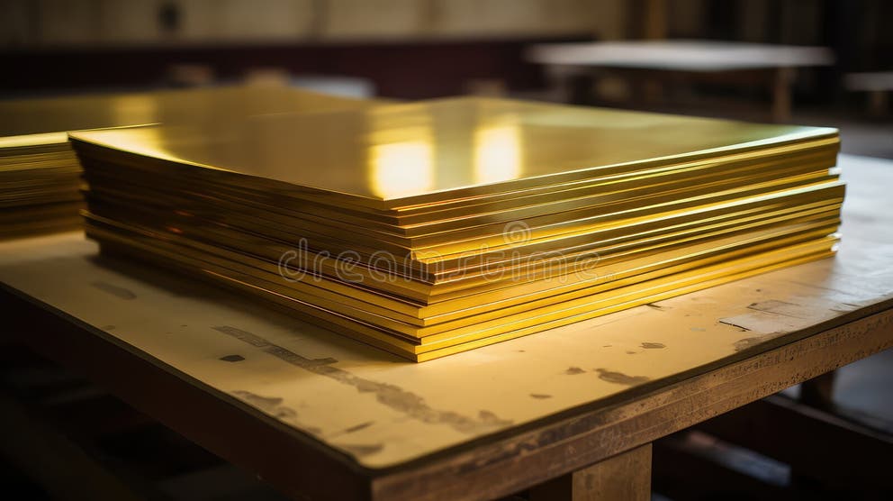 Stack gold metal sheet stock illustration. Illustration of workshop ...