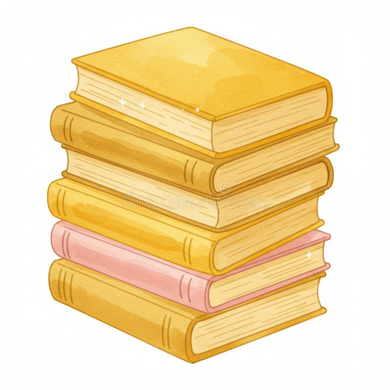 Stack of Gold and Pink Books Watercolor Illustration Stock Illustration ...