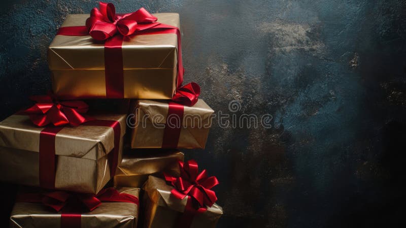 A Stack of Gold and Red Wrapped Presents Stock Illustration ...