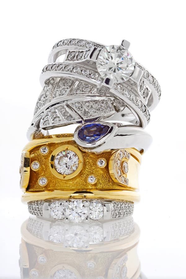 Cluster Stack of Diamond Wedding Engagment Rings Stock Image - Image of ...