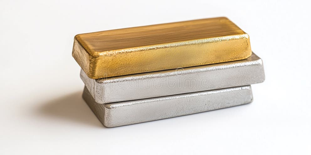 Stack of Gold and Silver Bars on White Background for Precious Metals ...